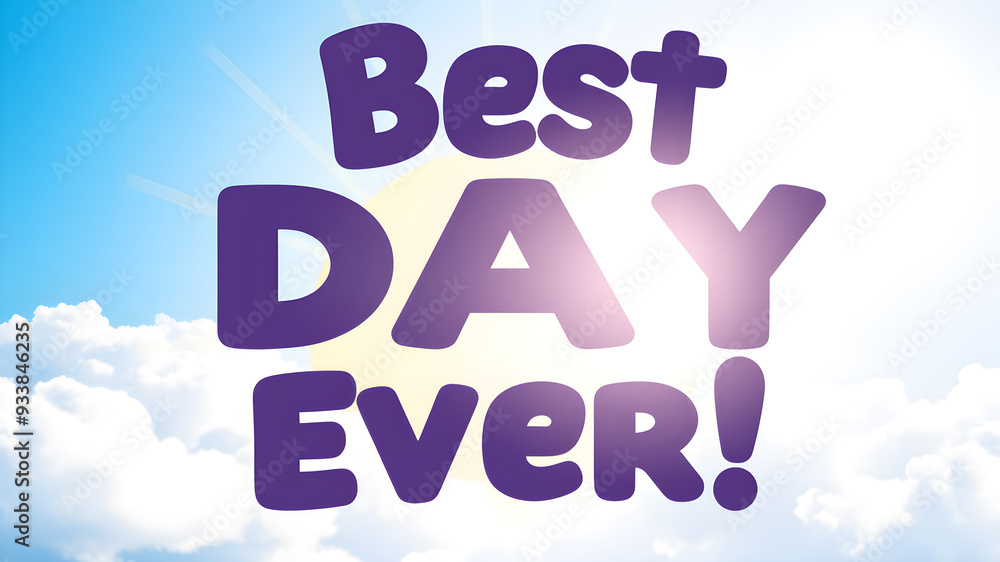 “Best Day Ever!” text in a big, bold font on a bright sun and cloud ...