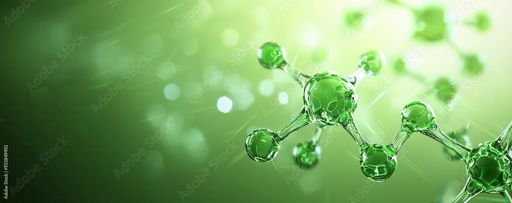 Abstract green molecular structure with fluid wave patterns, modern ...