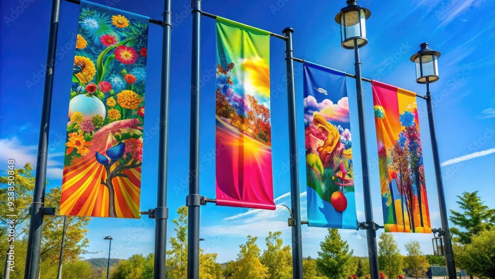 Vibrant colorful banners with bold fonts and eye-catching graphics ...