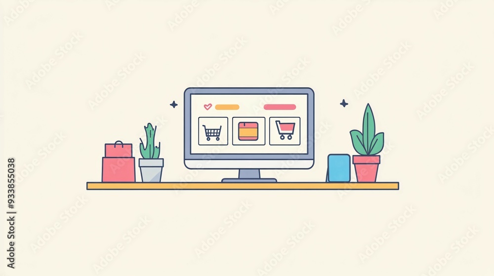 Streamlined Online Store Checkout Process Illustration on Pale ...
