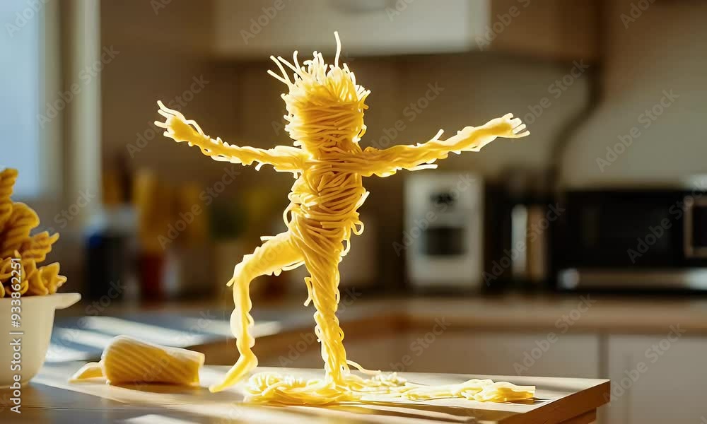 Pasta sculpture dancing in kitchen, showcasing innovative food art and fun culinary Stock Video ...