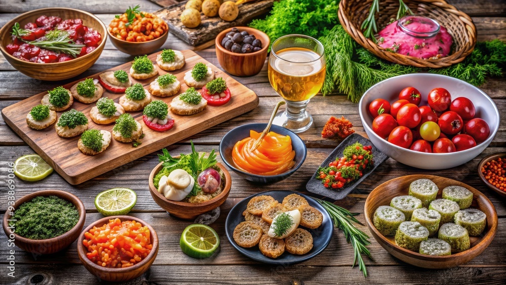 Colorful smorgasbord spread featuring an assortment of traditional ...