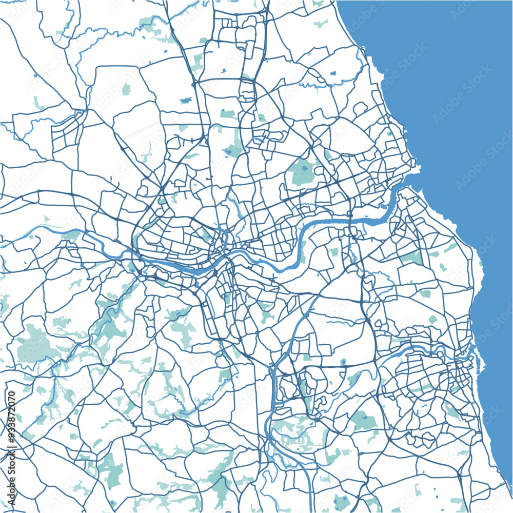 Map of Newcastle in United Kingdom in blue. Contains layered vector ...
