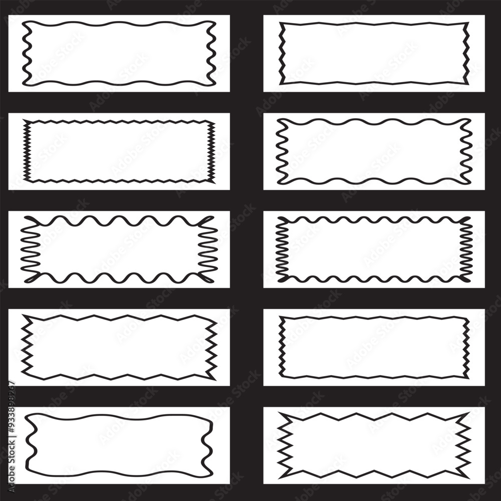 White squiggle stories frames set. Zigzag wavy edges, retro scallop ...
