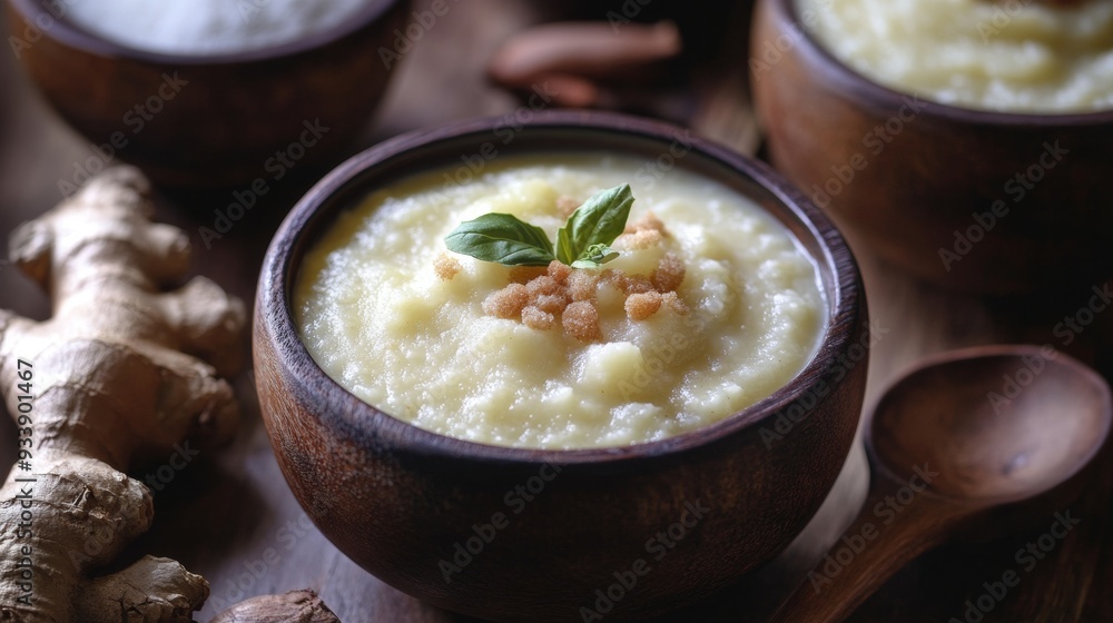 National cuisine of Ghana: Fula puree of milk, ginger and sugar. Stock ...
