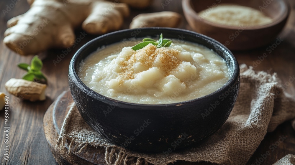 National cuisine of Ghana: Fula puree of milk, ginger and sugar. Stock ...