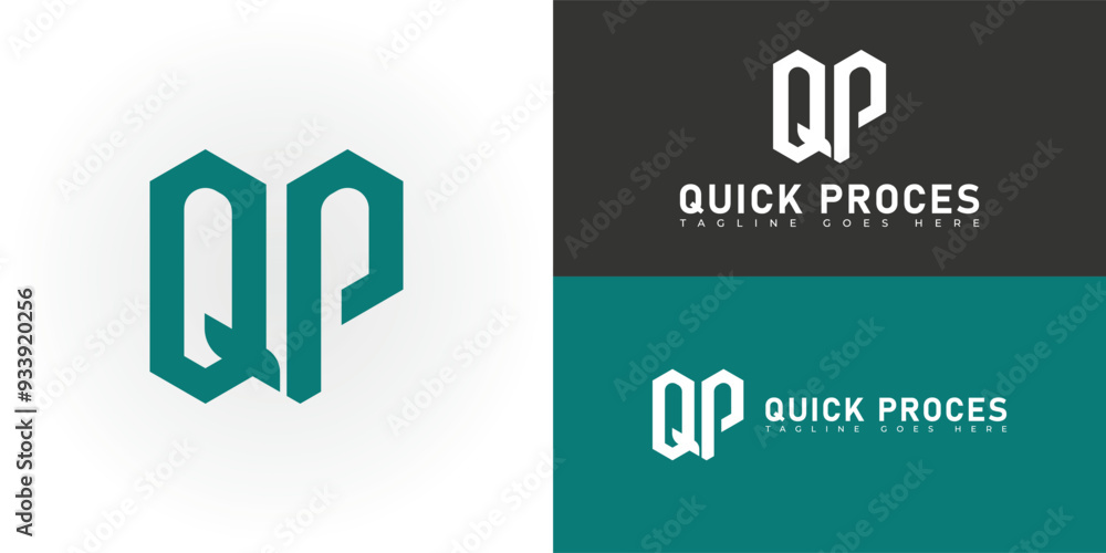 Abstract initial hexagon letter QP or PQ logo in green colors isolated ...