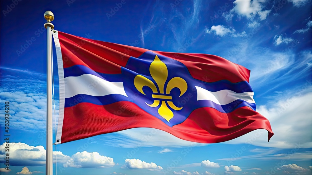 Vibrant red and blue city flag of St. Louis, Missouri, featuring a ...