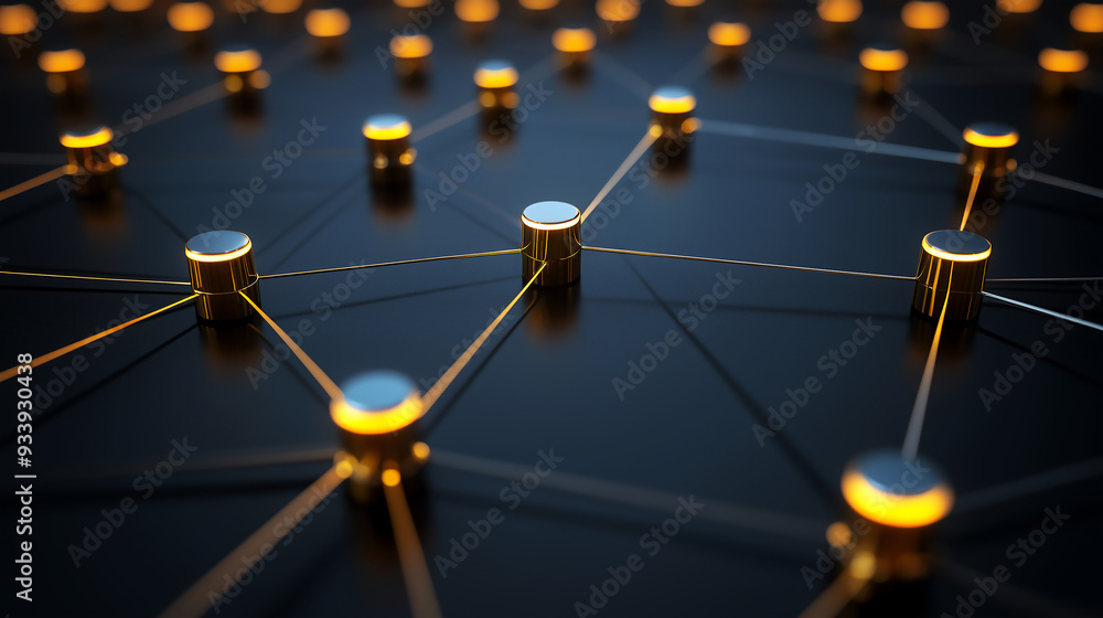 3d Social networking black chrome nodes background, interconnected by ...