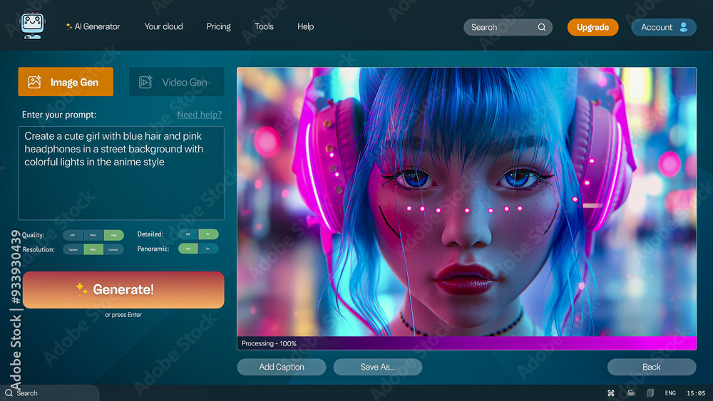 User interface of AI image generator. Artificial intelligence chatbot ...