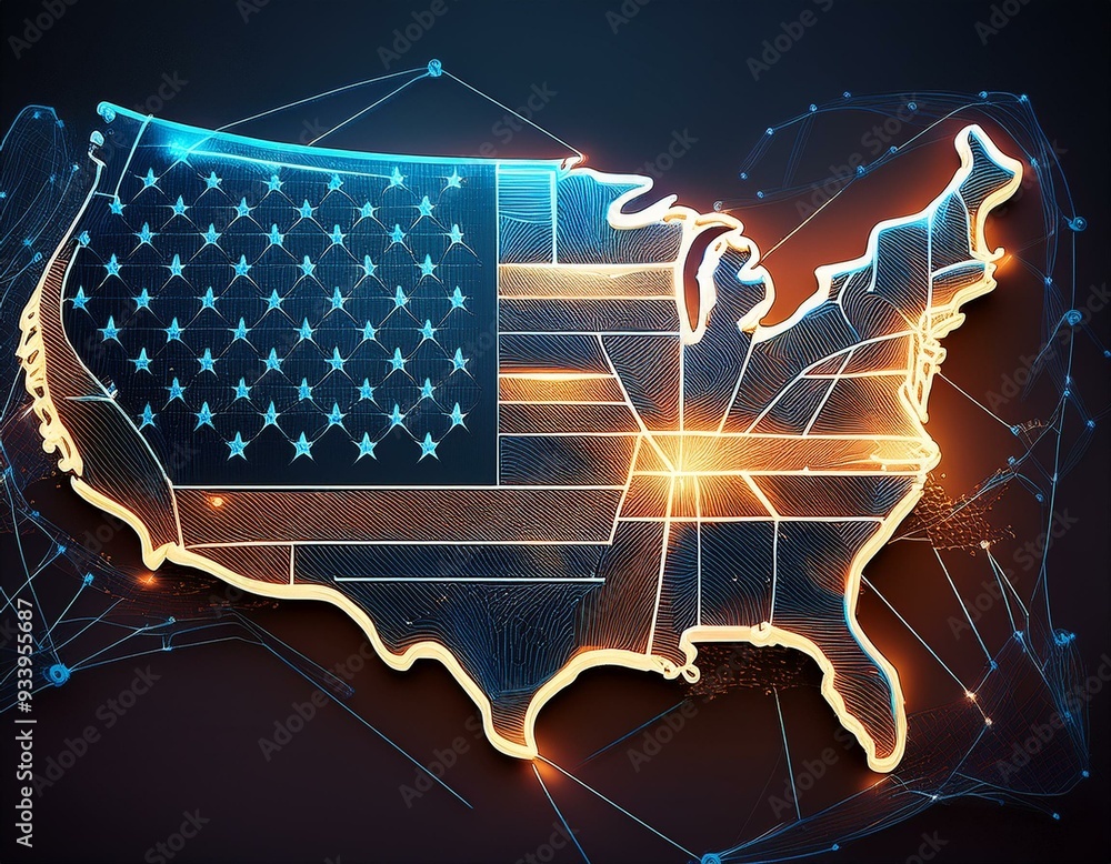 Digital map of USA, concept of global network and connectivity Stock ...