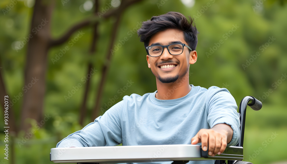 Young man with disability with happy face by with cheerfulness in ...