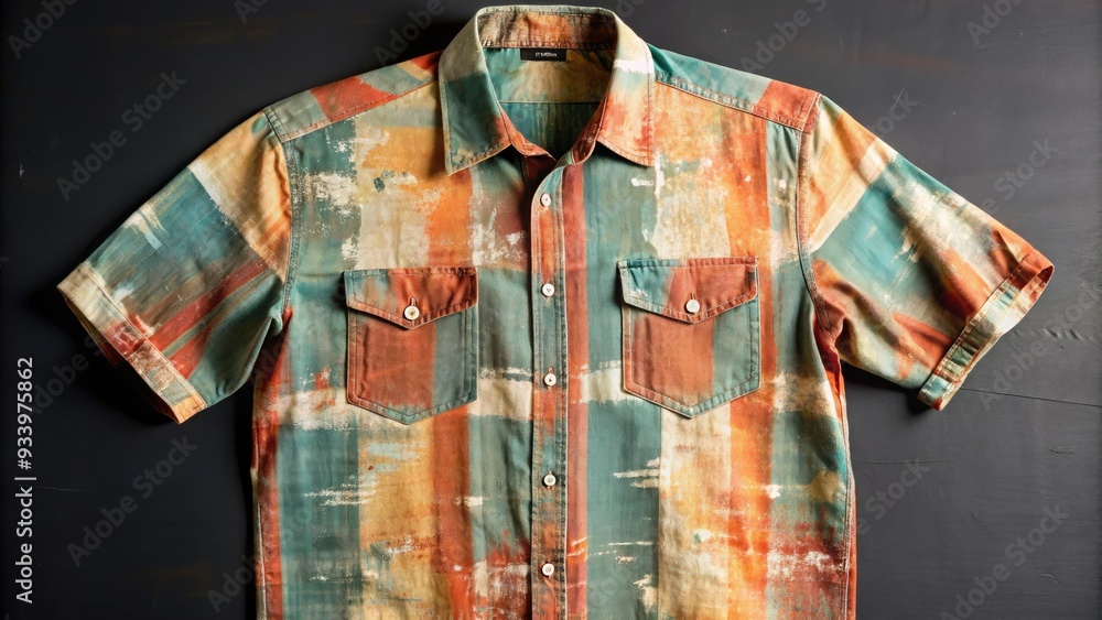 Faded, worn, and cracked plastisol ink reveals a distressed, retro ...