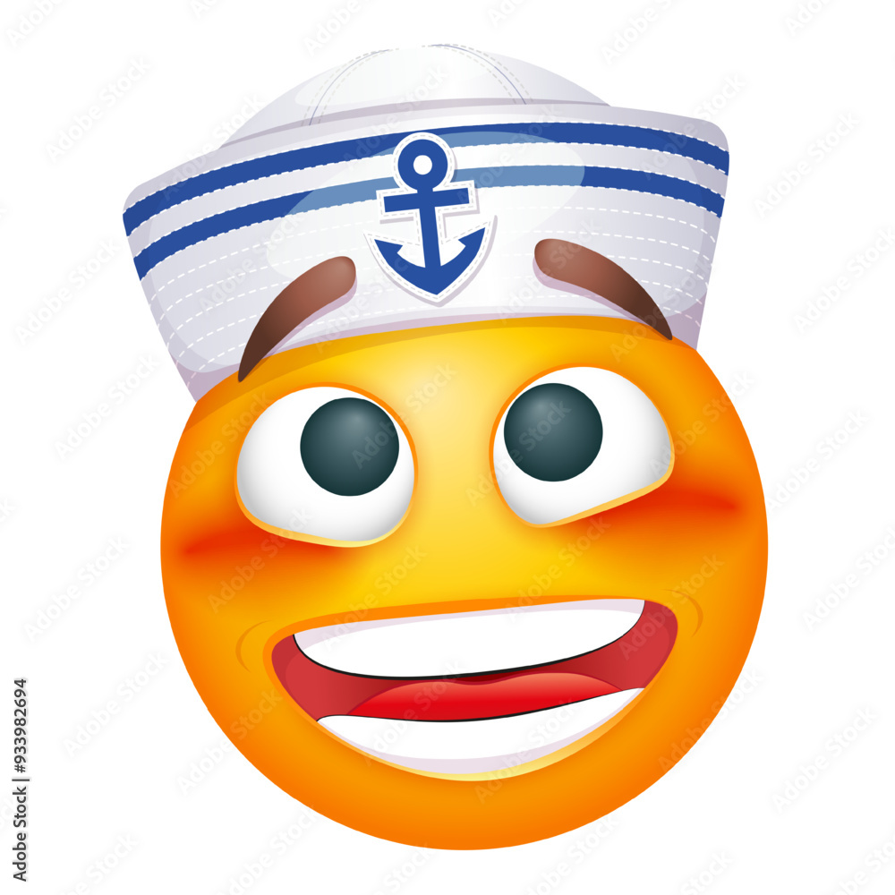 Sailor emoji on white background. Marine emoticon with sailor hat. Cute ...