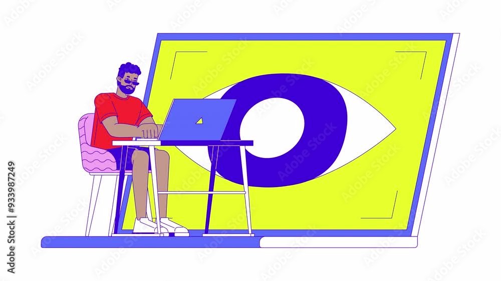 Eye control in laptop 2D animation. Accessibility technology 4K video ...