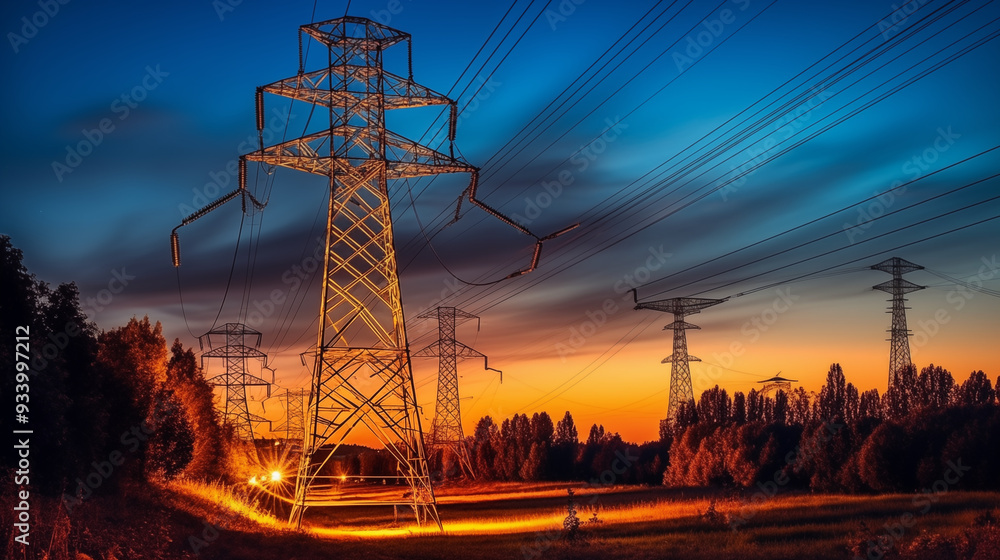 Electricity distribution station. high voltage electric transmission ...
