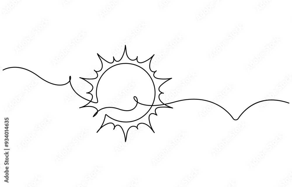 Continuous line sun summer art one sunshine outline icon single light ...