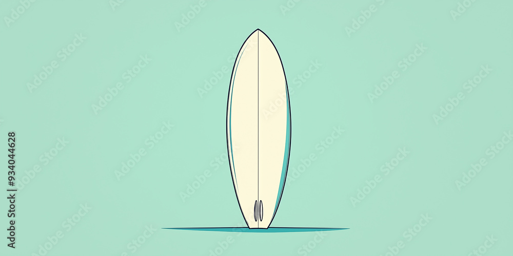 Simple outline of a surfboard standing upright against a plain ...