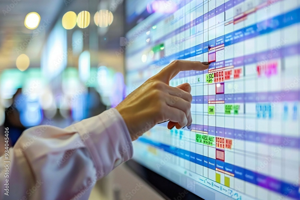 Person typing on touch screen schedule plan calendar using digital ...