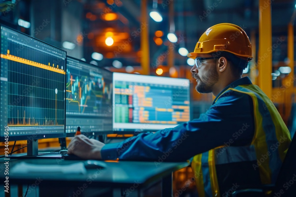 photo of a project manager or engineer working diligently at their desk ...