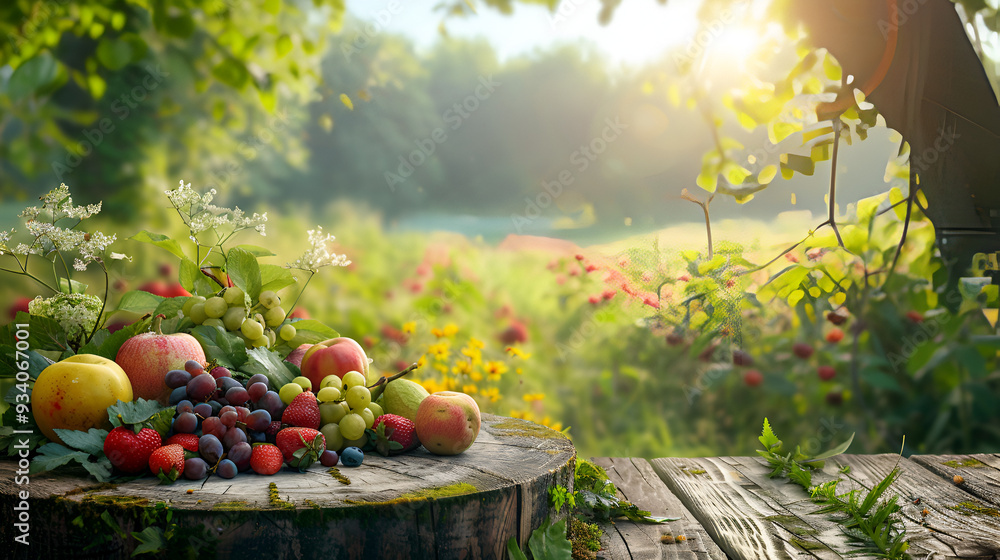 Grass garden background stand with green food and farm wood nature ...