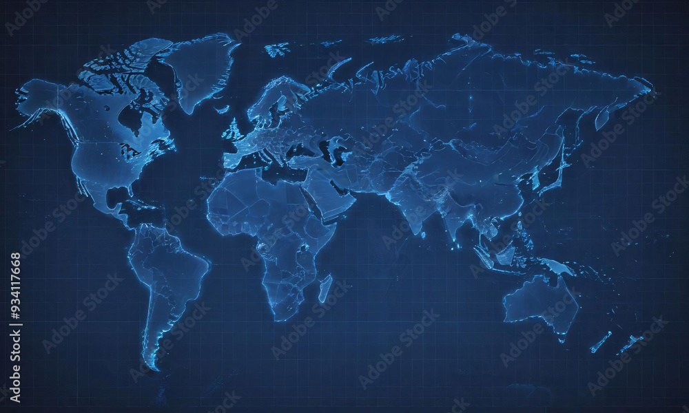 world map with blue grid lines on a dark background Stock Illustration ...