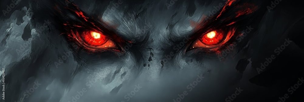 Glowing Red Eyes in the Darkness - A close-up of a pair of glowing red ...