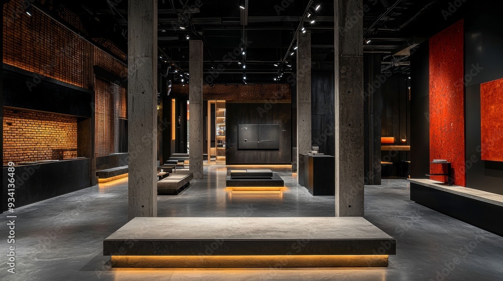 A creative portrayal of an industrial-inspired showroom, with symbolic ...