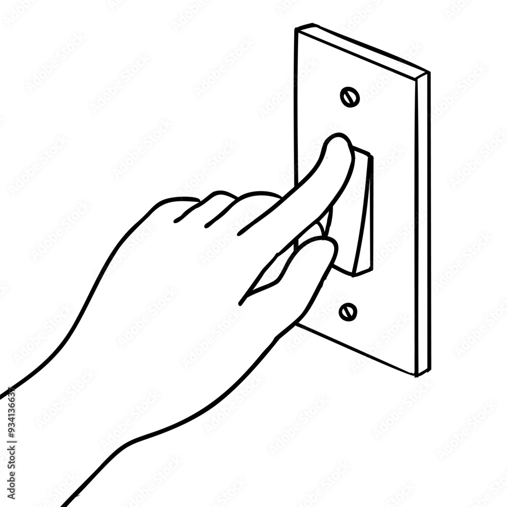 Drawing sketch style illustration of a human hand flipping turning on ...