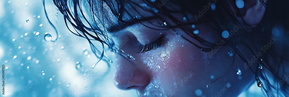 Woman in the Rain - Closeup Portrait with Water Droplets - A woman's ...