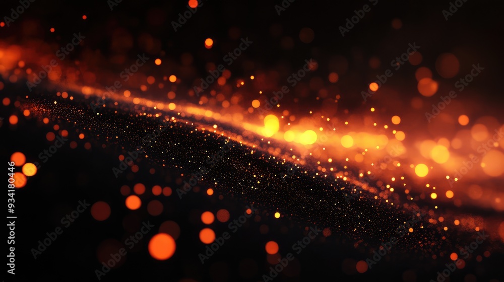 Digital embers resembling pixels, scattered across a black background ...