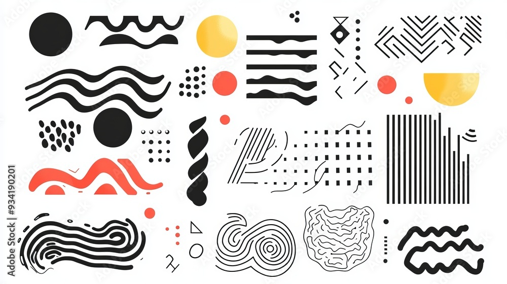 Geometric shapes and design elements in a flat black layout, including ...