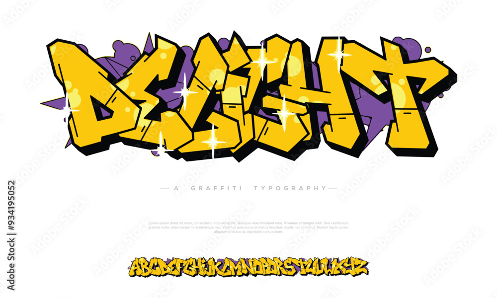 Vetor de Graffiti Bubble Alphabet. Purple to orange gradient graffiti ...