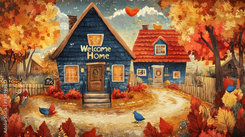 Welcome Home in warm, inviting lettering surrounded by hand-drawn ...