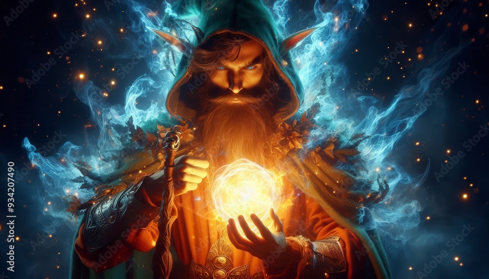 Enigmatic Elf Wizard Wielding the Power of Fire and Water with a ...
