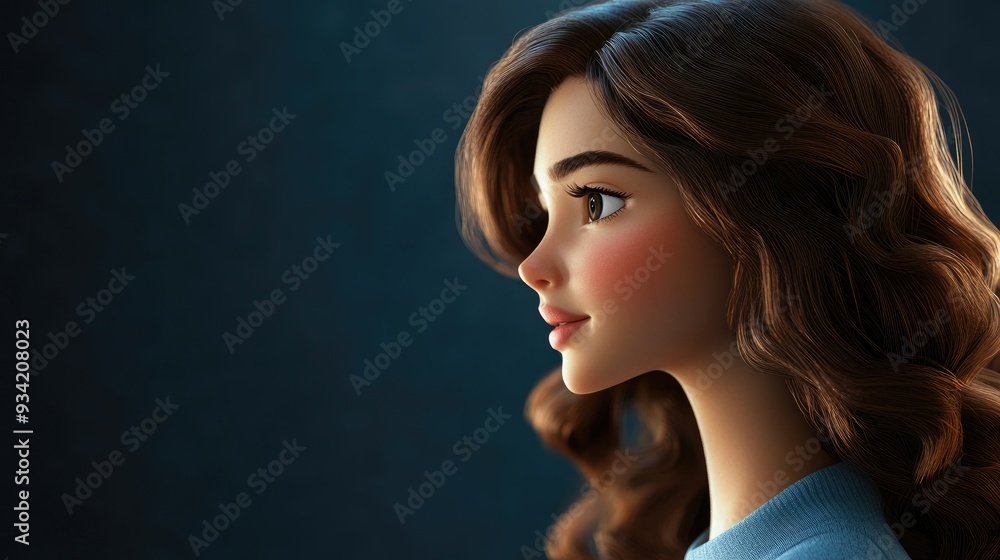 3D Cartoon Woman with Shiny Hair and Beauty in a Salon with Dark ...