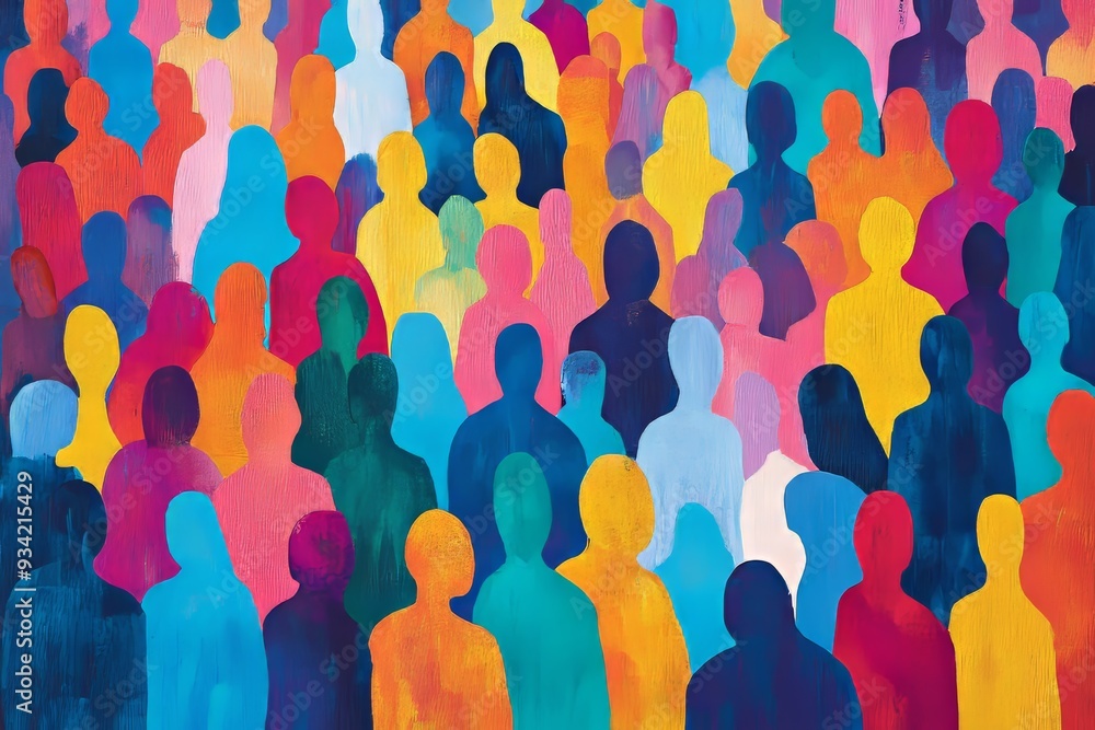 Abstract group of crowded colorful people illustration. Mob of people ...