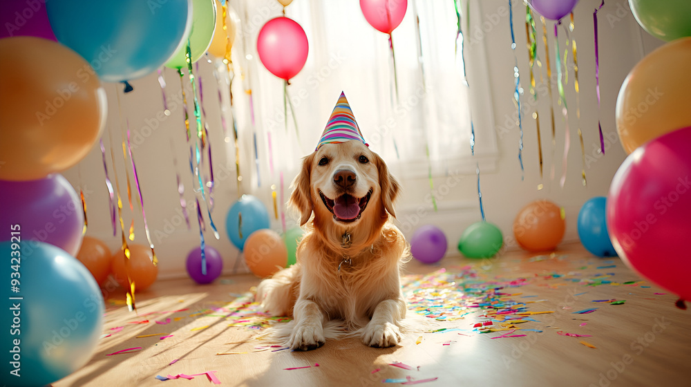perro mascota canino muy contento celebrando su fiesta de cumpleaños ...