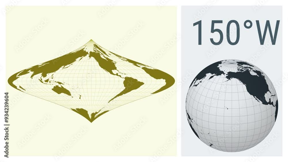 World Map Animation. Foucault stereographic equivalent projection ...