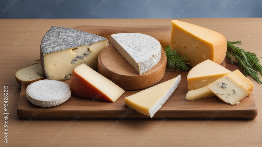 Assorted cheeses on a board cheddars goat blue/gouda artfully displayed ...