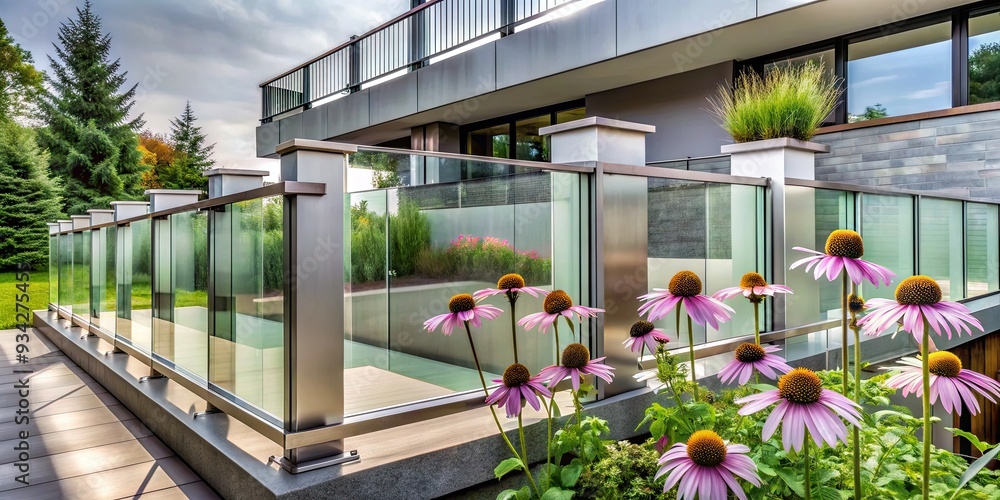 Sleek gray metal stainless steel paneling frames milky frosted glass ...