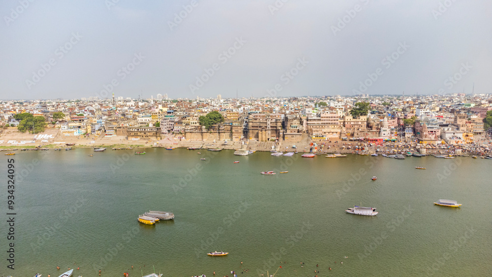 Aerial view of varanasi or banaras city and ancient architecture on the ...