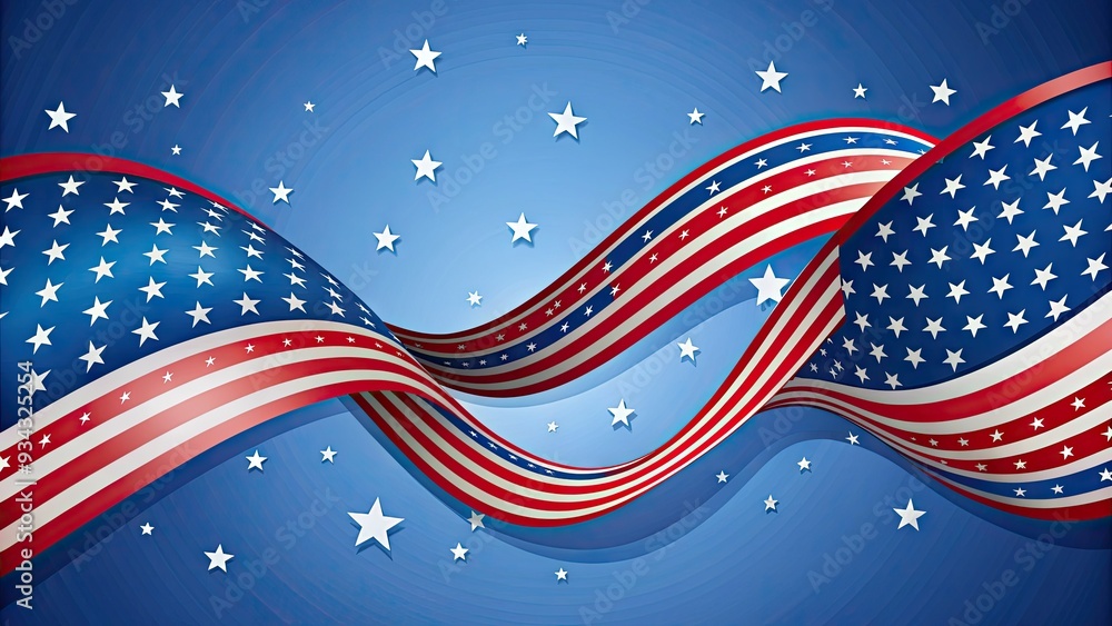 Vibrant American flag-inspired ribbon border with waving stars and ...