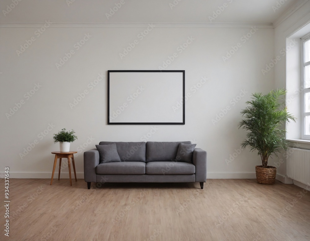 High-resolution interior image of the room with empty photo frame ...