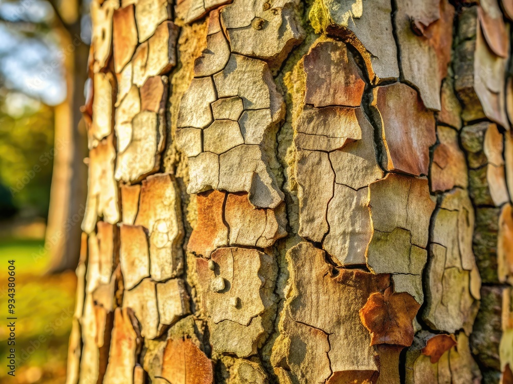 Weathered Platanus orientalis tree bark with deep fissures and rustic ...
