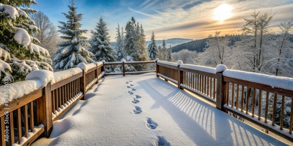 Winter wonderland scene featuring dog paw prints on a steep snow ...