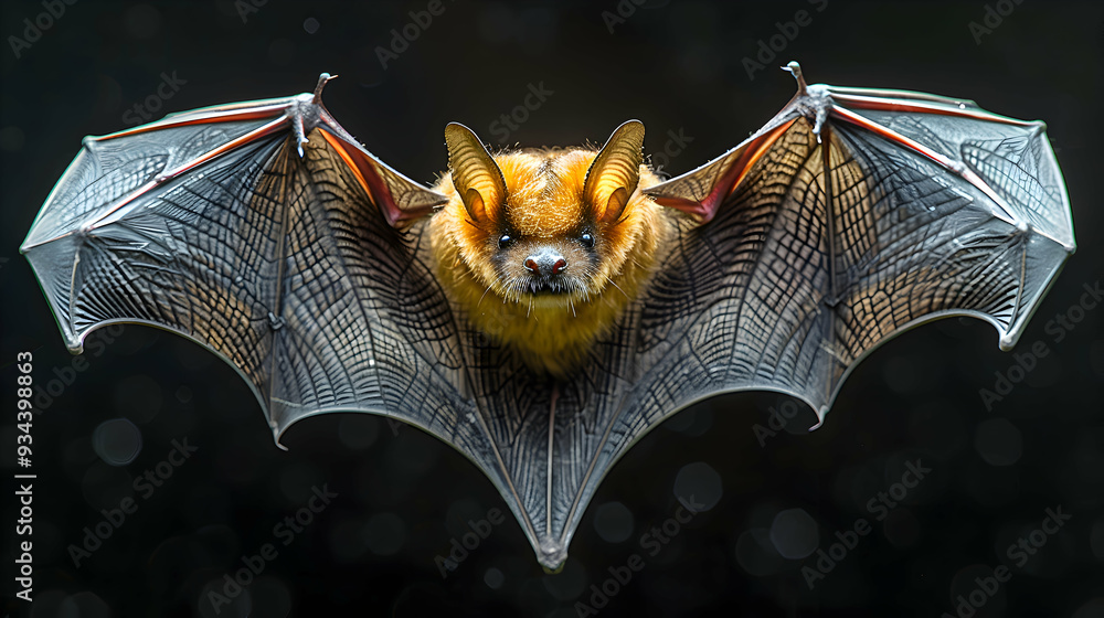 Amazon Fruit Bat flying through the night sky, its wings and body ...