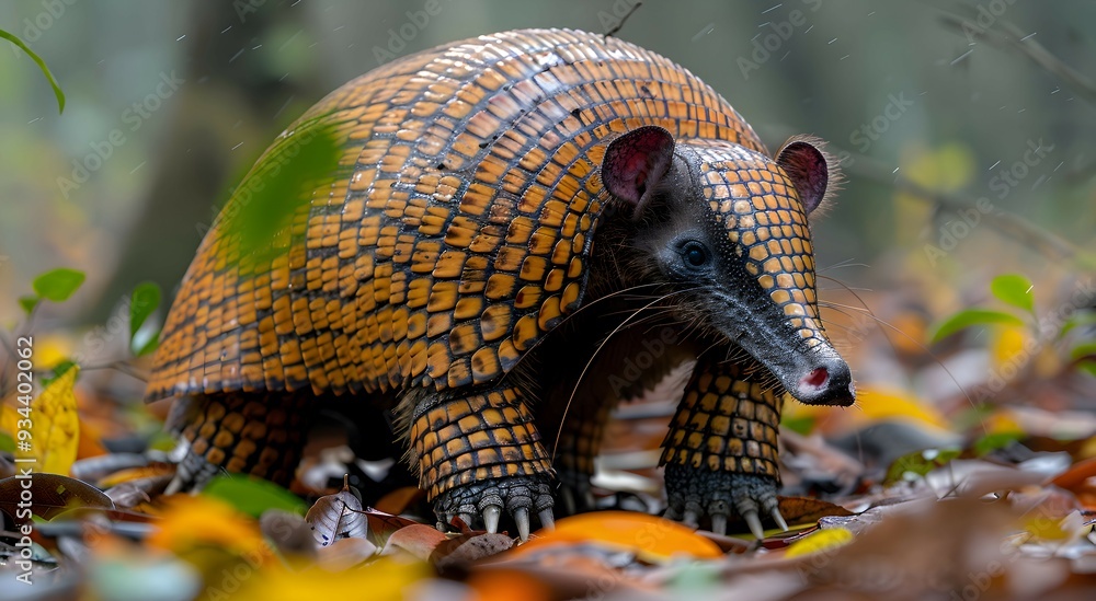 Amazon Giant Armadillo walking through the forest floor, its armored ...
