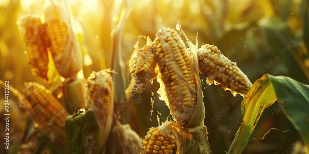 Corn infected with Ear Rot showcasing mold growth resulting from insect ...