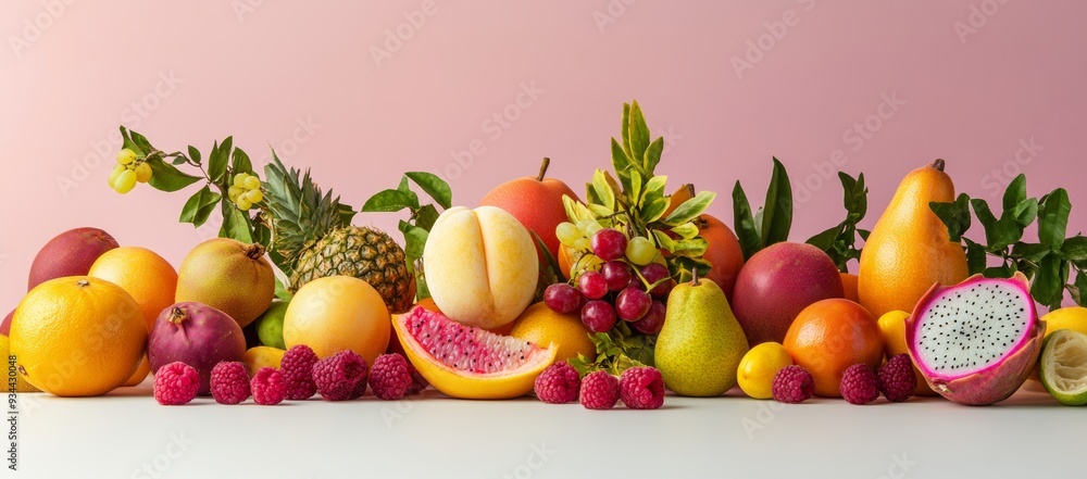 Isolated set of tropical fruits with different shapes and sizes, ripe ...